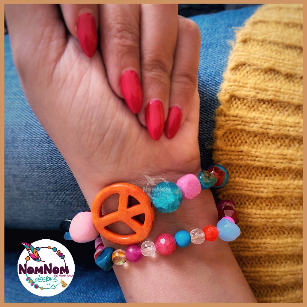 Handmade Natural candy stones with peace mark Bracelets set - I Make This