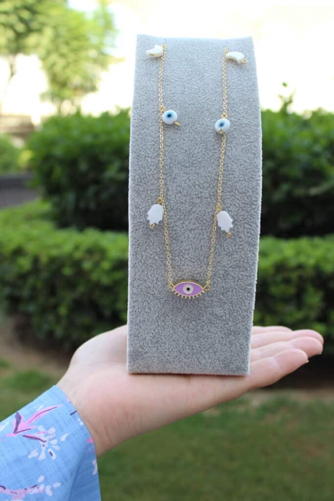 Purple evil eye Chinese gold necklace - I Make This