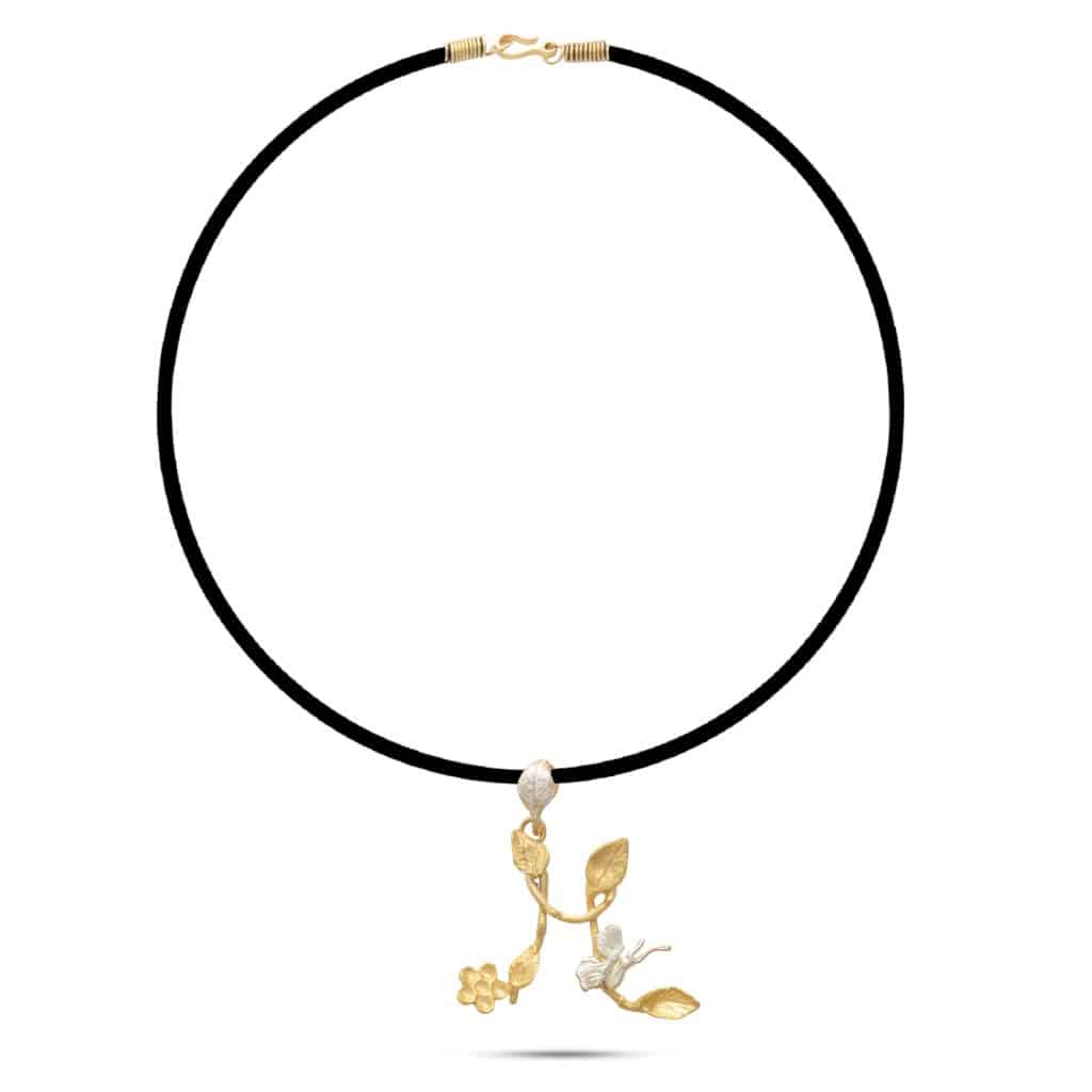Botanic Necklace, Engraved Branches Of Leaves, Flower & Butterfly ...