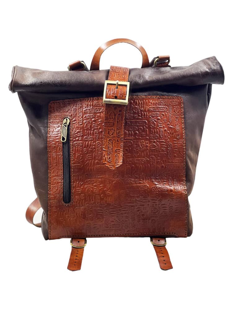 A Handmade, Genuine Leather, Rolltop BackPack with an Embossed Ancient ...